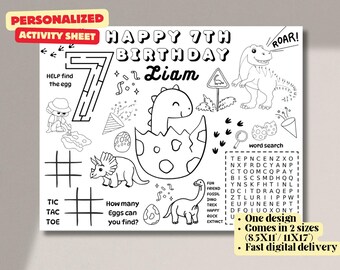 Dinosaur Activity Placemat, Dinosaur Coloring Page, Printable Dinosaur ...