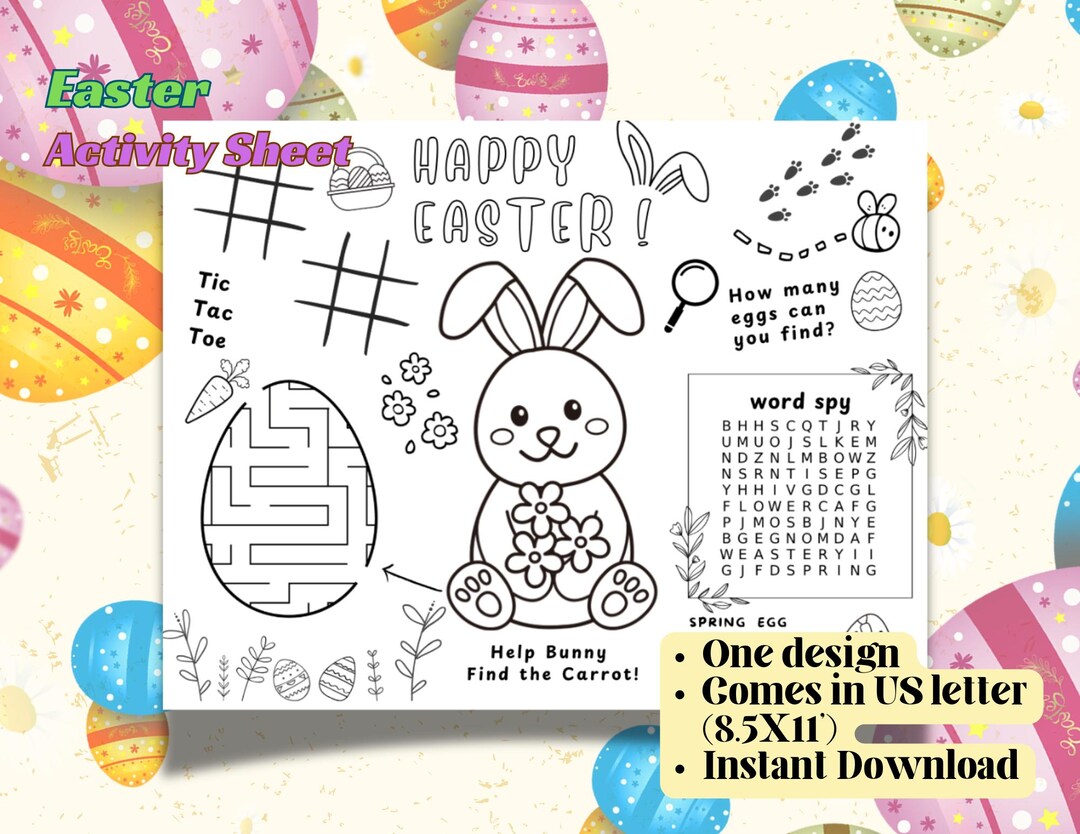 Easter Activity Placemat, Spring Coloring Placemat, Printable Easter ...