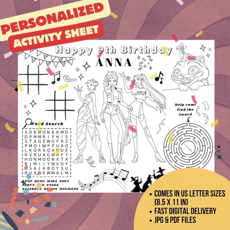 Kpop demon hunters huntrix coloring sheets zoey , mira and rumi - Etsy.de