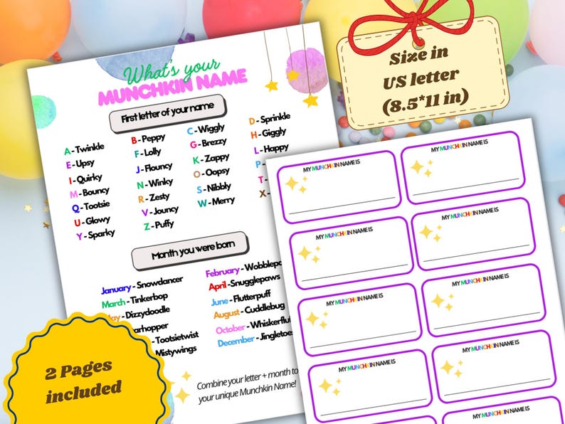 Munchkin Name Game: Birthday Party Activity Sheet (instant Download) - Etsy