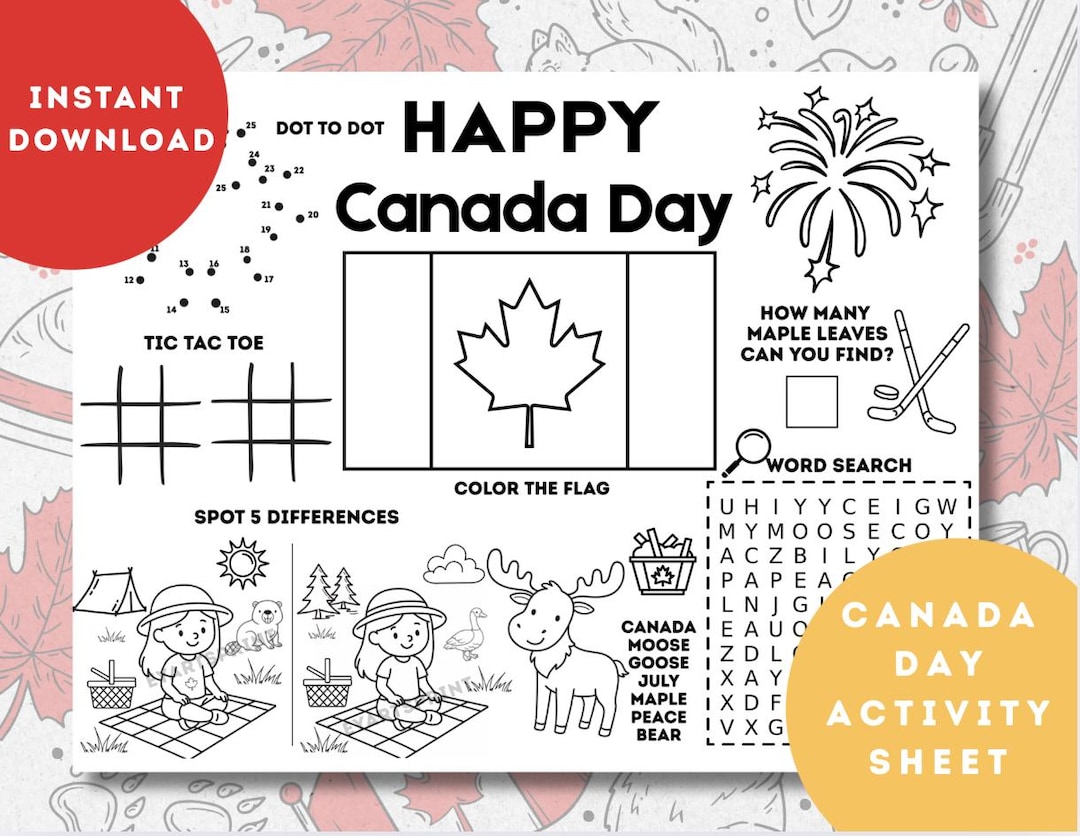 Canada Day Activity Sheet for Kids | Printable Coloring & Games Page ...