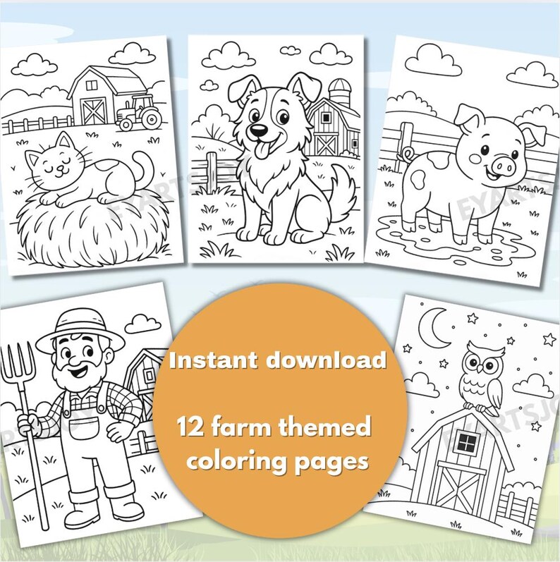Farm Animals Coloring Pages for Kids, 12 Cute Printable Sheets, Fun ...