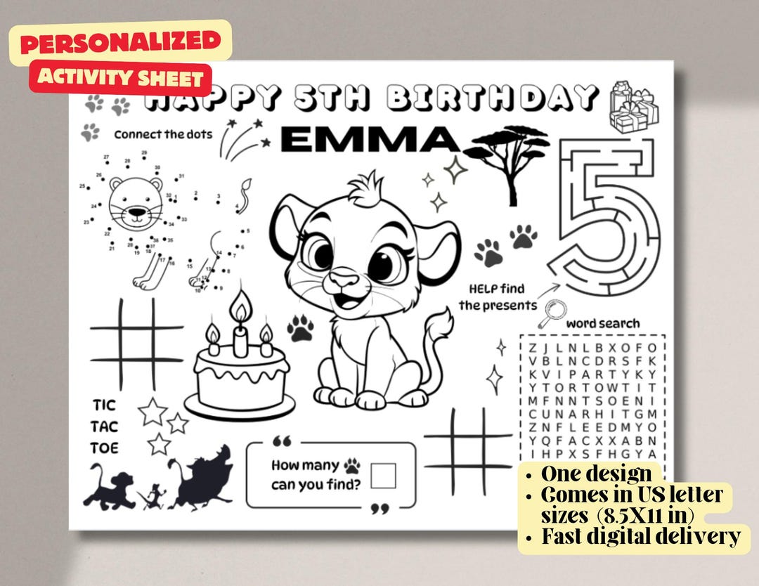 Nala Birthday Activity Sheet | Personalized Lion King Themed Fun for ...