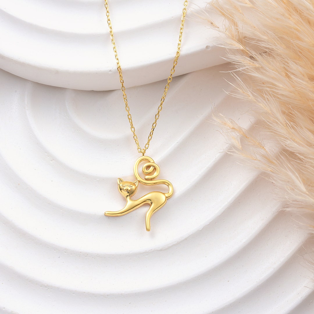 Gold Cat Pendant, Chain Necklace, Gold Chain, Animal Lover, Everyday ...