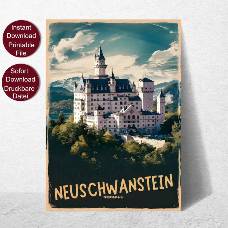 Enchanting Neuschwanstein Castle Timeless Bavarian Landscape Vintage ...