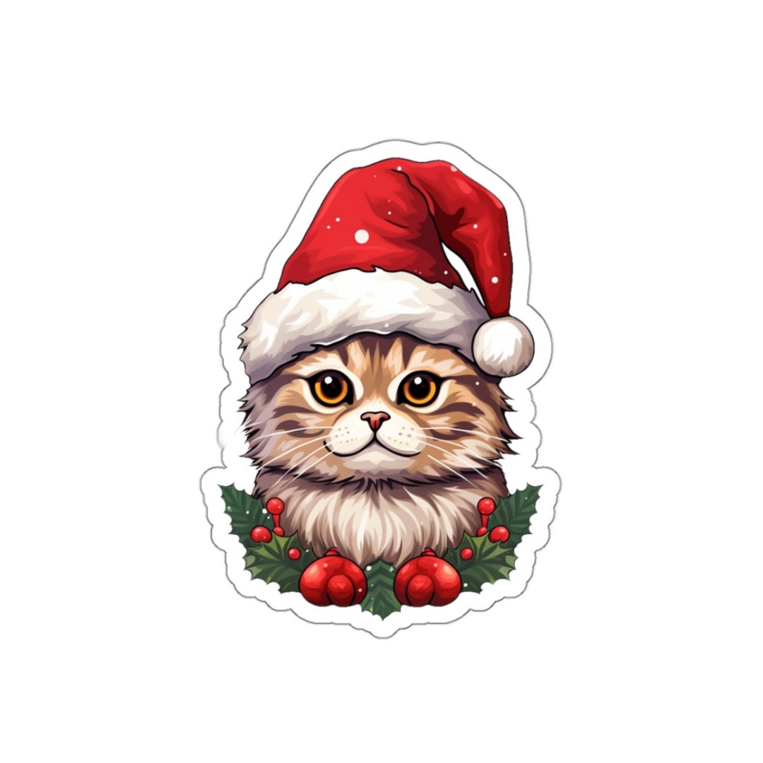 Christmas Cat Sticker Santa Hat Kitten Decal Holiday Cheer Vinyl ...