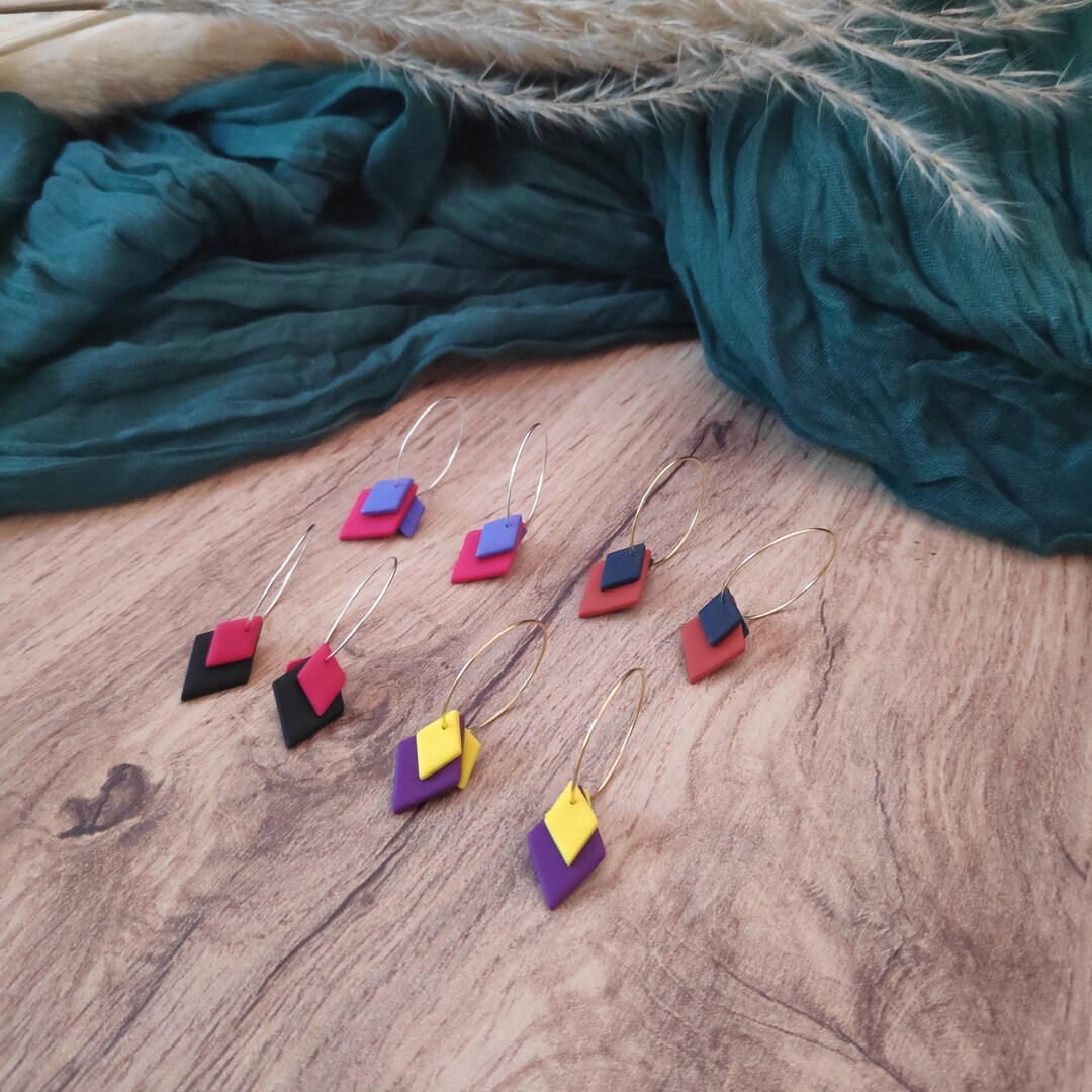 Hoop Earrings With Rhombuses | Personalized Earrings | Polymer Clay ...
