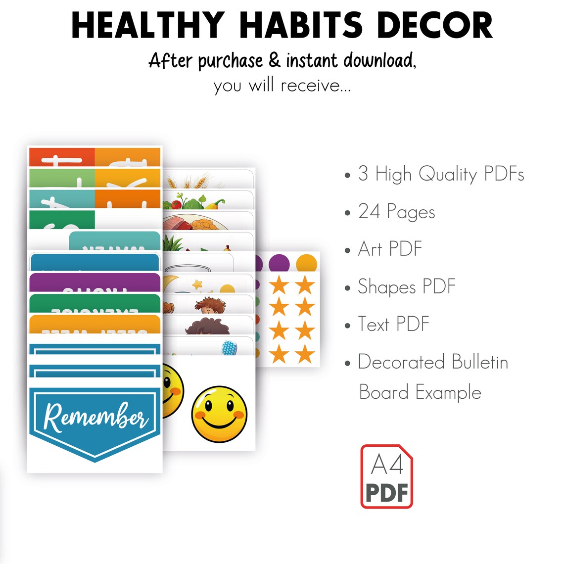 Healthy Habits Bulletin Board Kit, School Nurse Bulletin Board ...