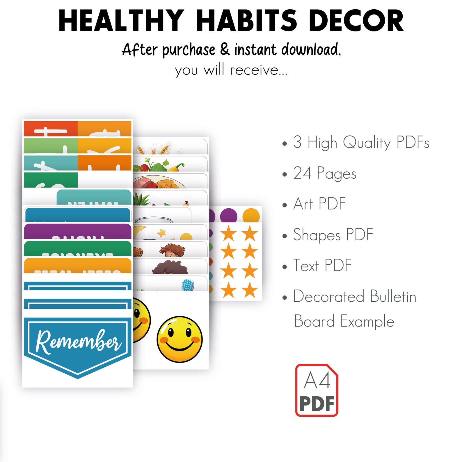 Healthy Habits Bulletin Board Kit, School Nurse Wellness Decor ...