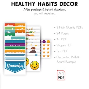 Healthy Habits Bulletin Board Kit, School Nurse Wellness Decor ...