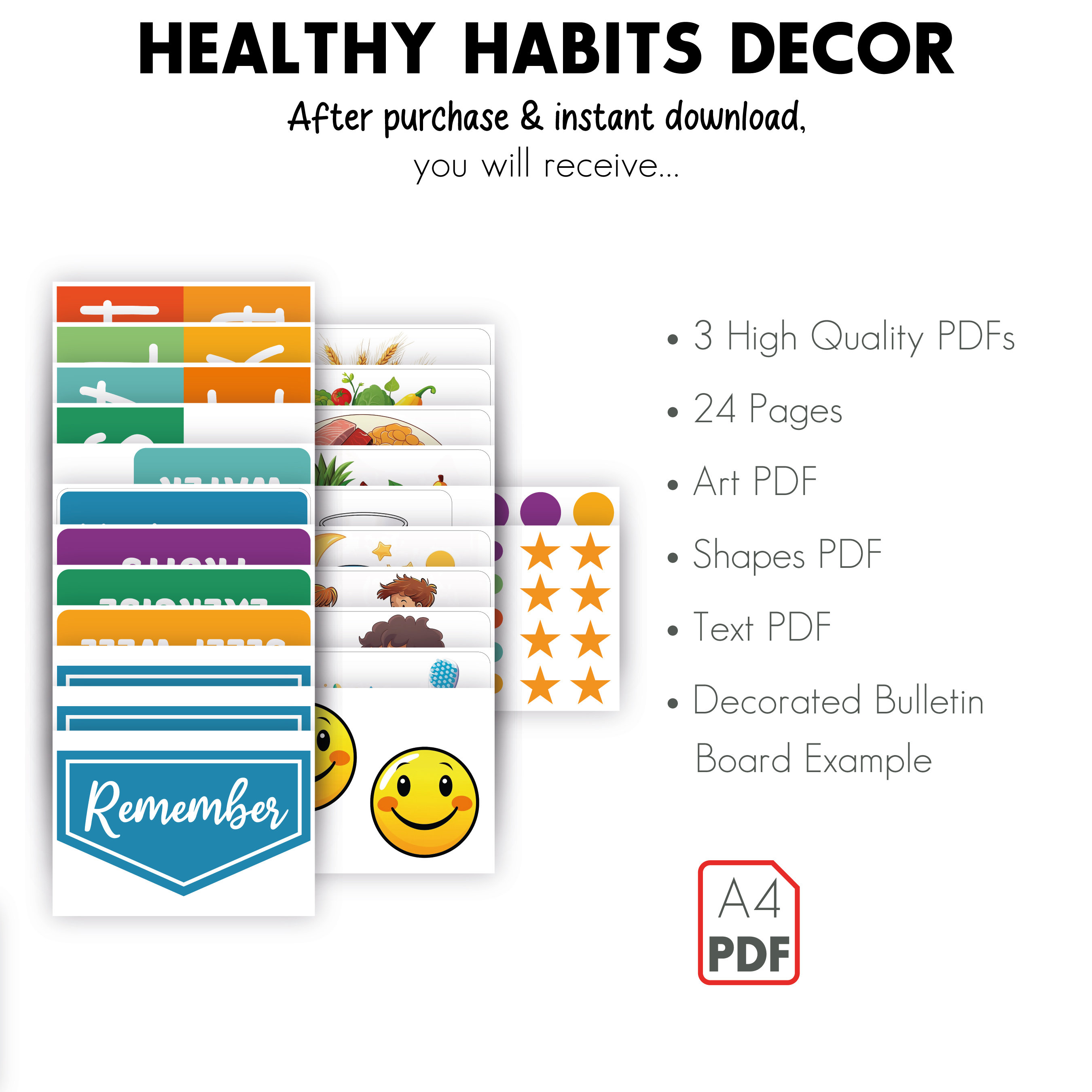 Healthy Habits Bulletin Board Kit, School Nurse Wellness Decor ...