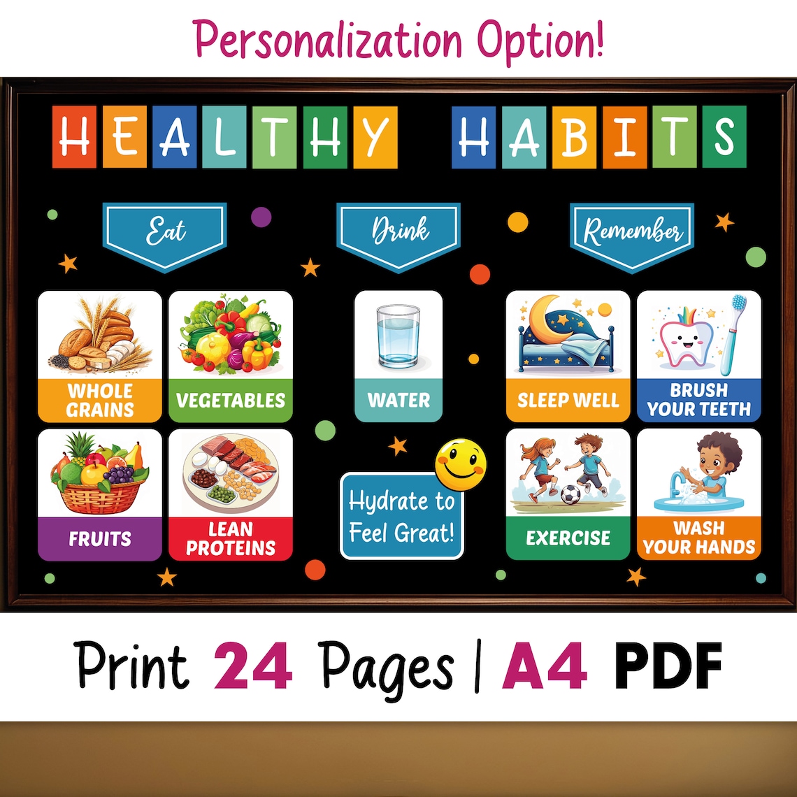 Healthy Habits Bulletin Board Kit, School Nurse Wellness Decor ...