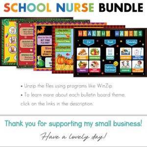 School Nurse Bulletin Board Kit Bundle, 5 Health and Wellness Themes ...
