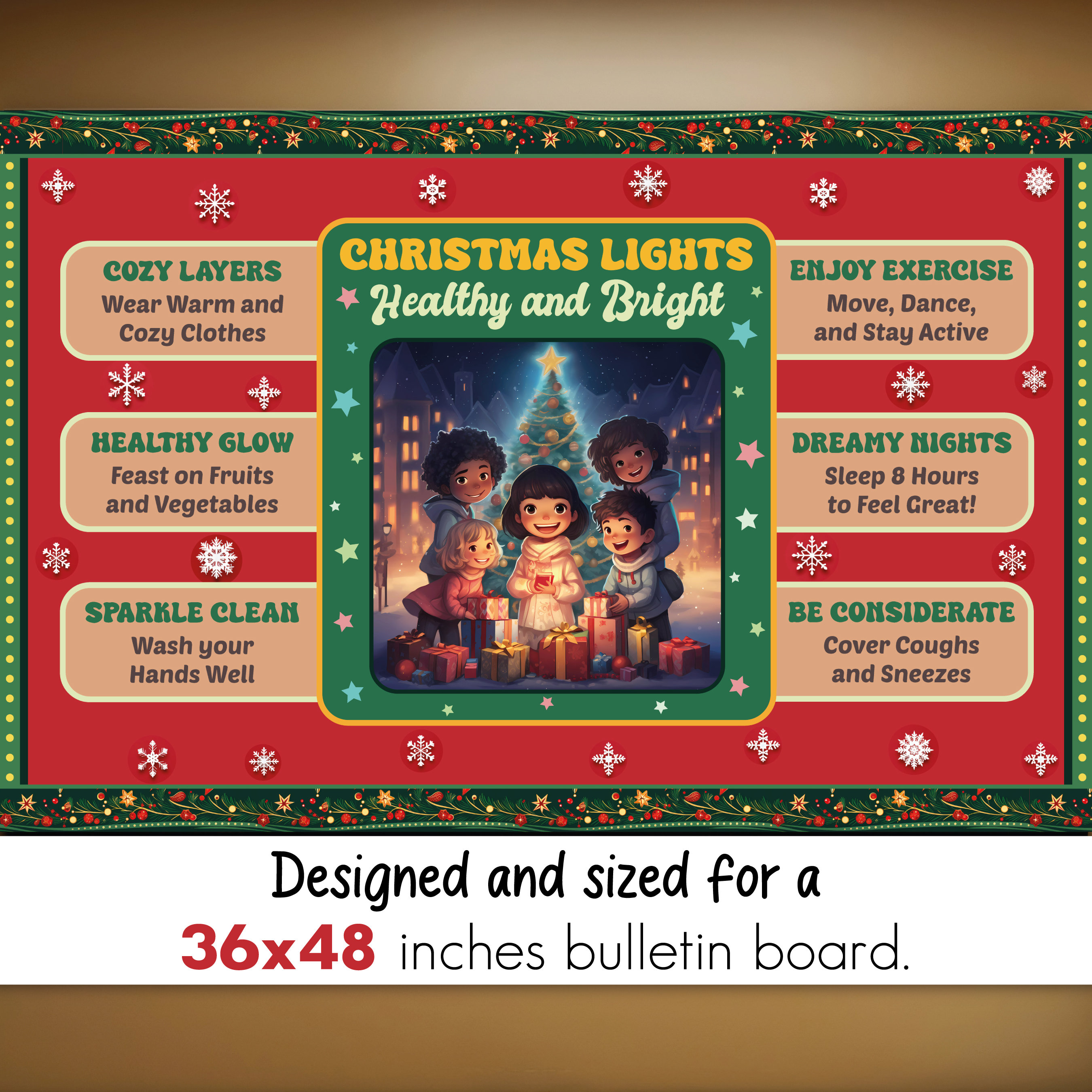 Christmas Lights Bulletin Board Kit, School Nurse Christmas Bulletin ...