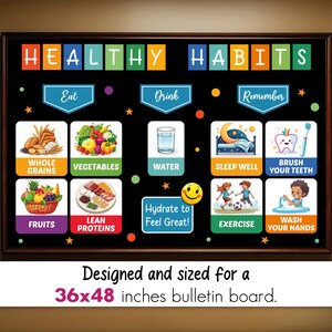 Healthy Habits Bulletin Board Kit, School Nurse Wellness Decor ...