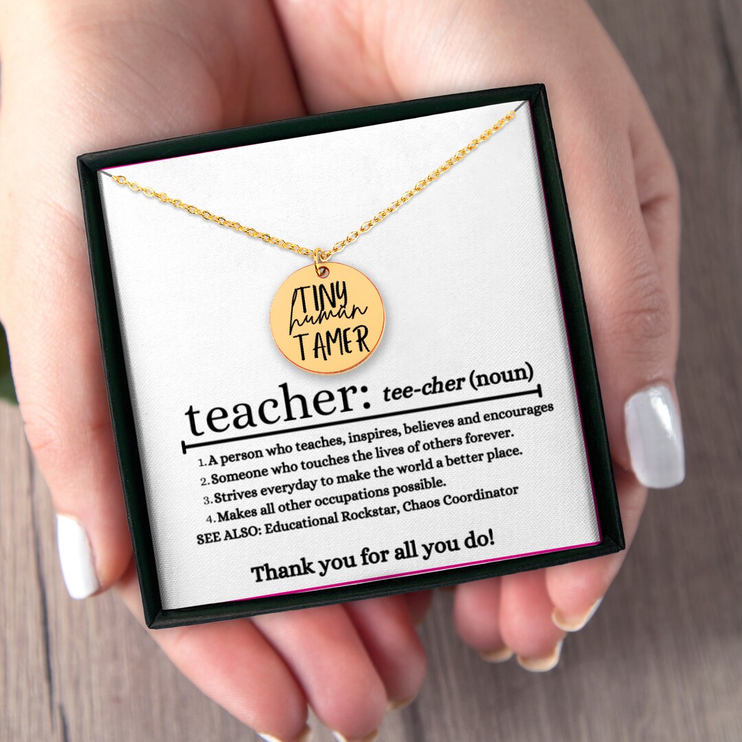 Teacher Definition Necklace: Engraved Stainless Steel Pendant, Educator ...