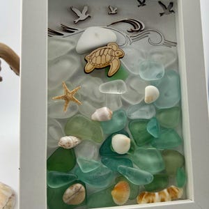 Sea Glass Mosaic With Sea Turtle – Framed Beach Art Gift – Ocean ...