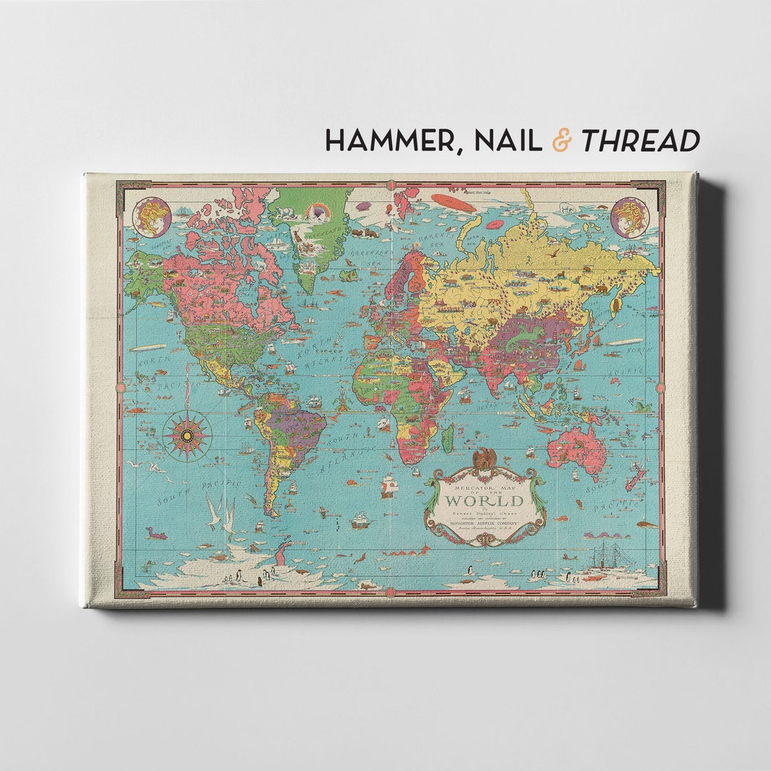 Vintage World Map Wall Art, Antique World Atlas Poster, Vintage ...