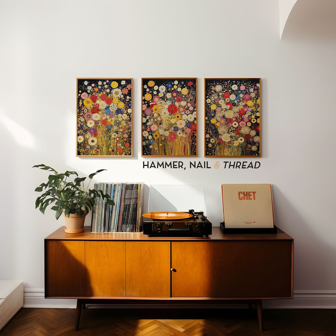 Set of Maximalist Flower Wall Art, Colorful Floral Painting, Bright ...