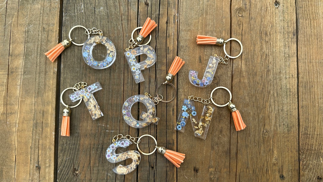 Floral Gilded Bouquet Epoxy Letter Keychain With Gold Flakes - Etsy