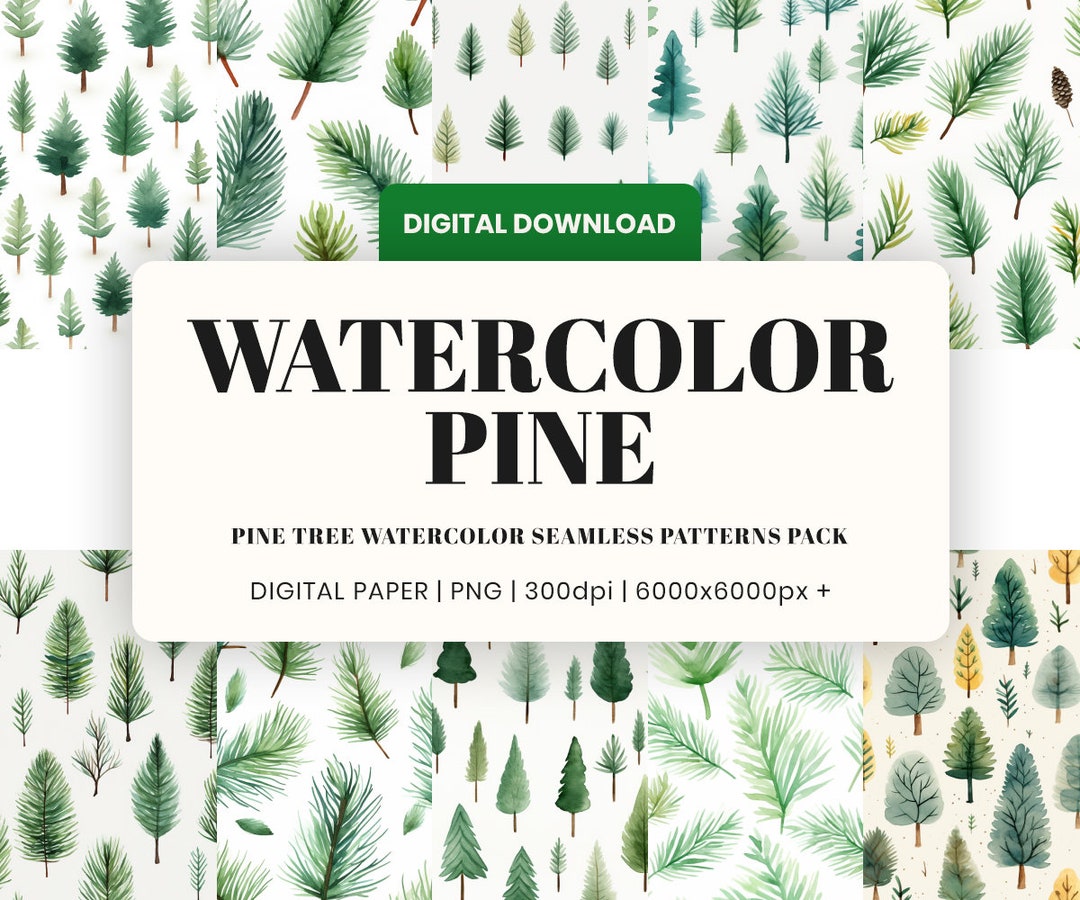 Watercolor Pine Seamless Patterns, Digital Paper, Digital Background ...