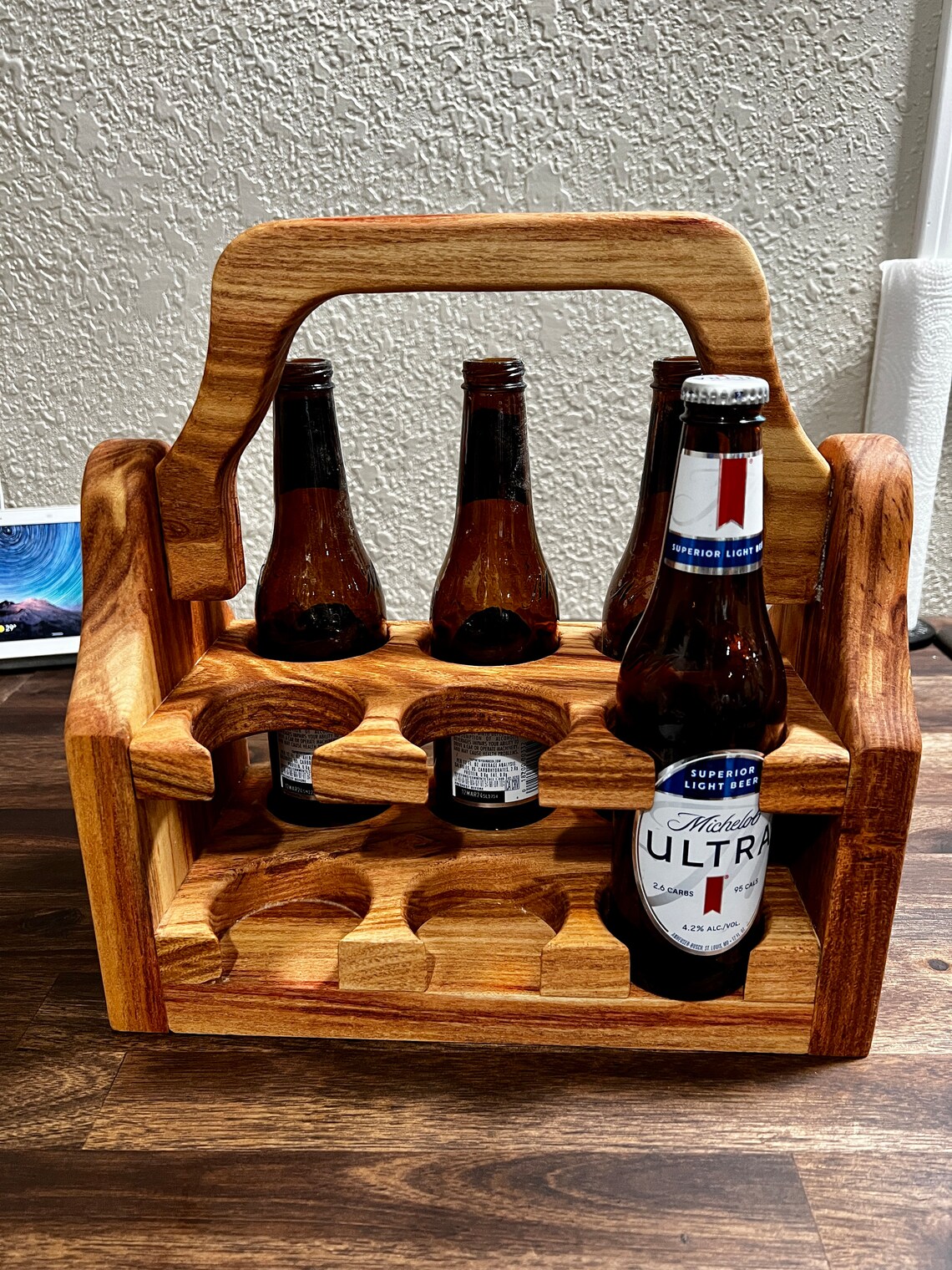Beverage Caddy, Beer Caddy, Tote Carrier, Soild Wood, Handmade, Honey ...