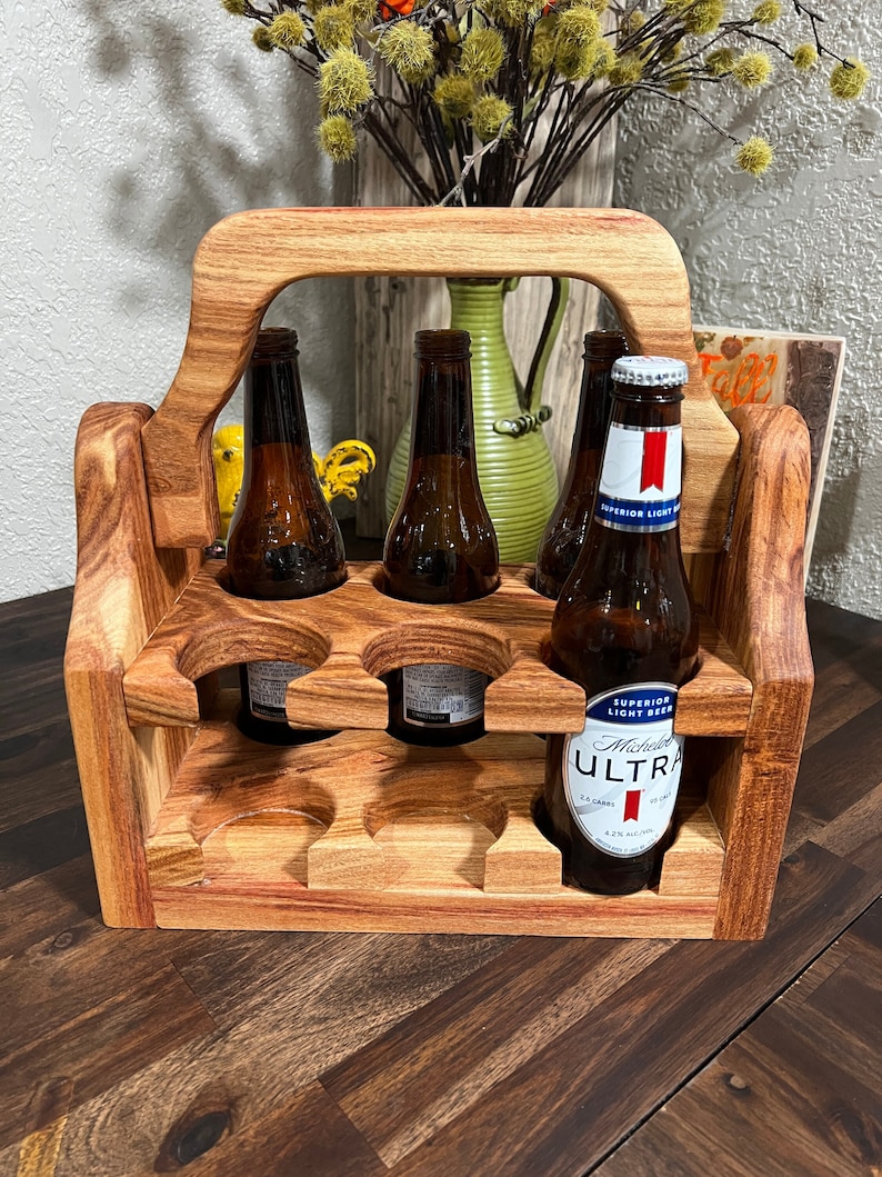 Beverage Caddy, Beer Caddy, Tote Carrier, Soild Wood, Handmade, Honey ...