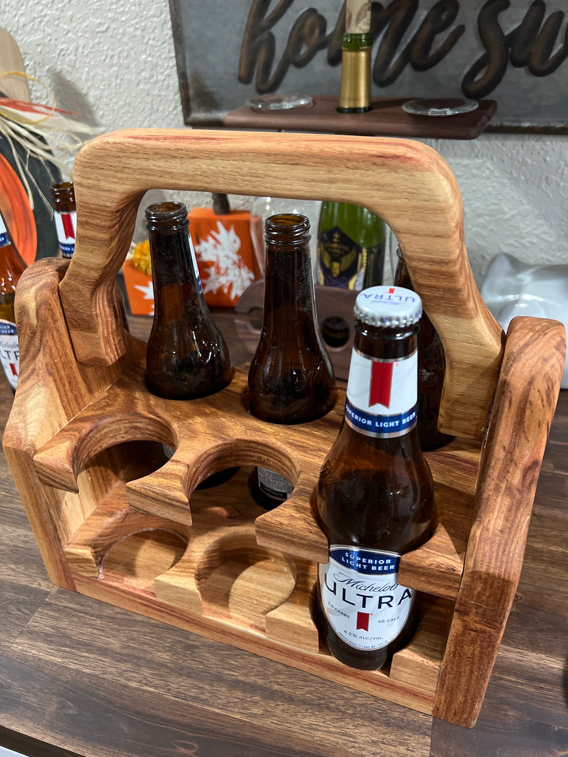 Beverage Caddy, Beer Caddy, Tote Carrier, Soild Wood, Handmade, Honey ...