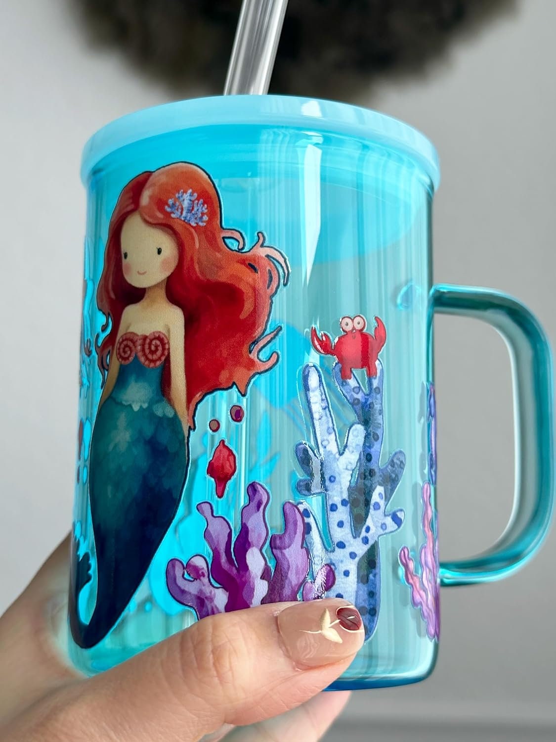 Aqua Mermaid Glass Mug With Lid & Straw - Kawaii Jelly Cup - Etsy