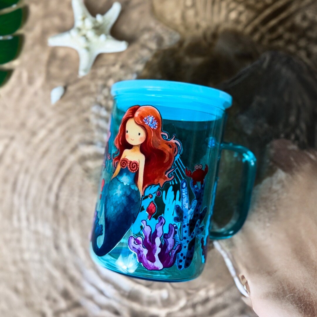 Aqua Mermaid Glass Mug With Lid & Straw - Kawaii Jelly Cup - Etsy