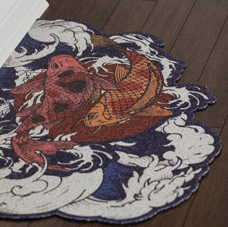 Double Koi Fish PVC Colorful Welcome Mat Fall Mat Kitchen Carpet Anti ...