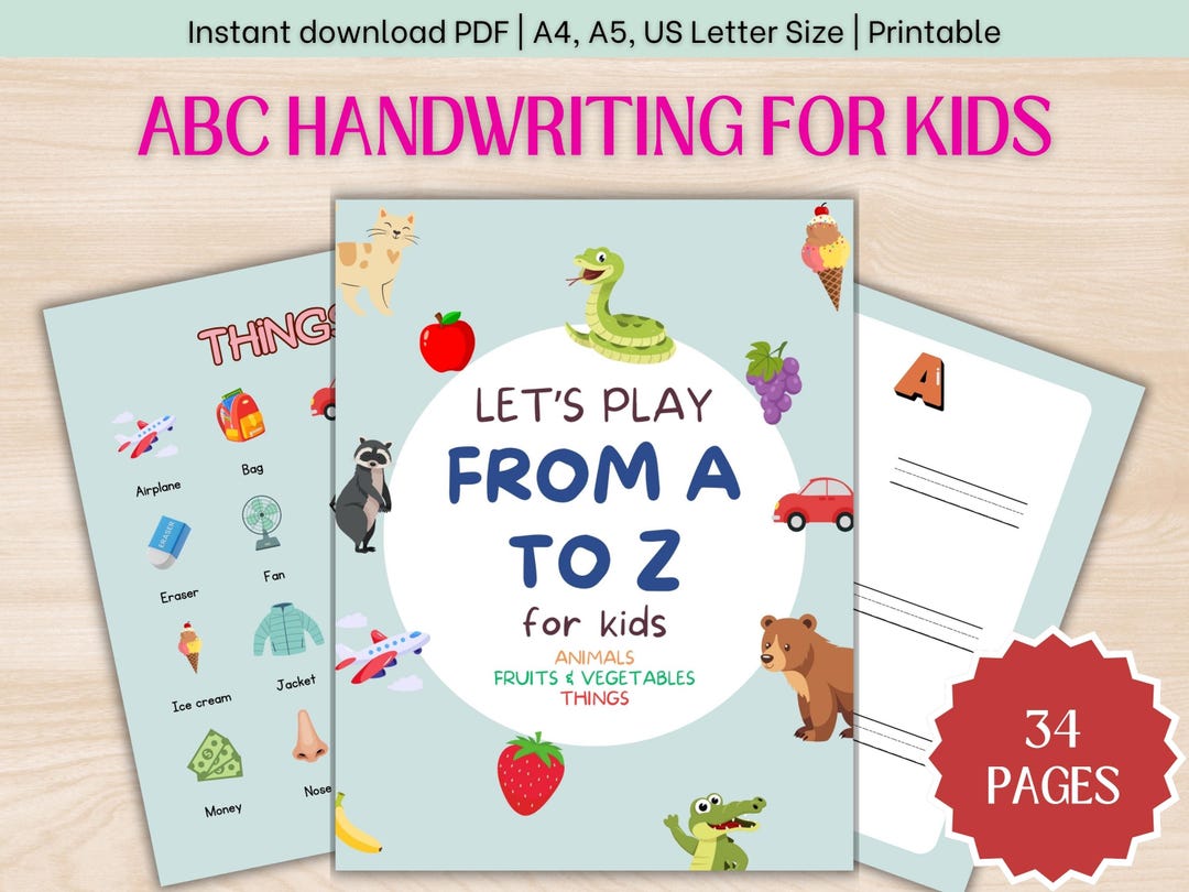 ABC Handwriting Book, Alphabet Book, Fruits & Veggies, Kids Writing ...