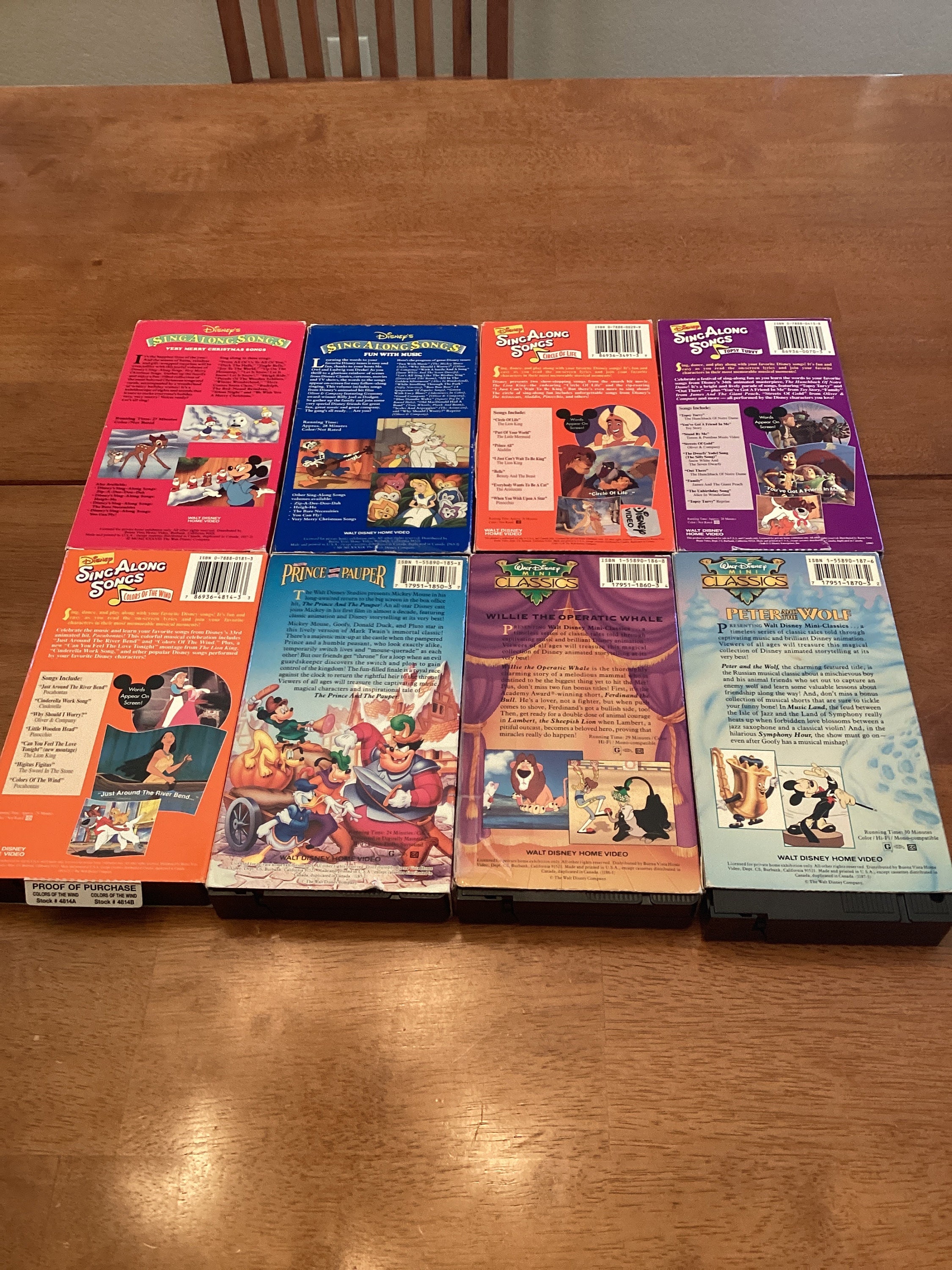 Walt Disney VHS Home Videos Sing Along Songs and Mini Classics 8 ...