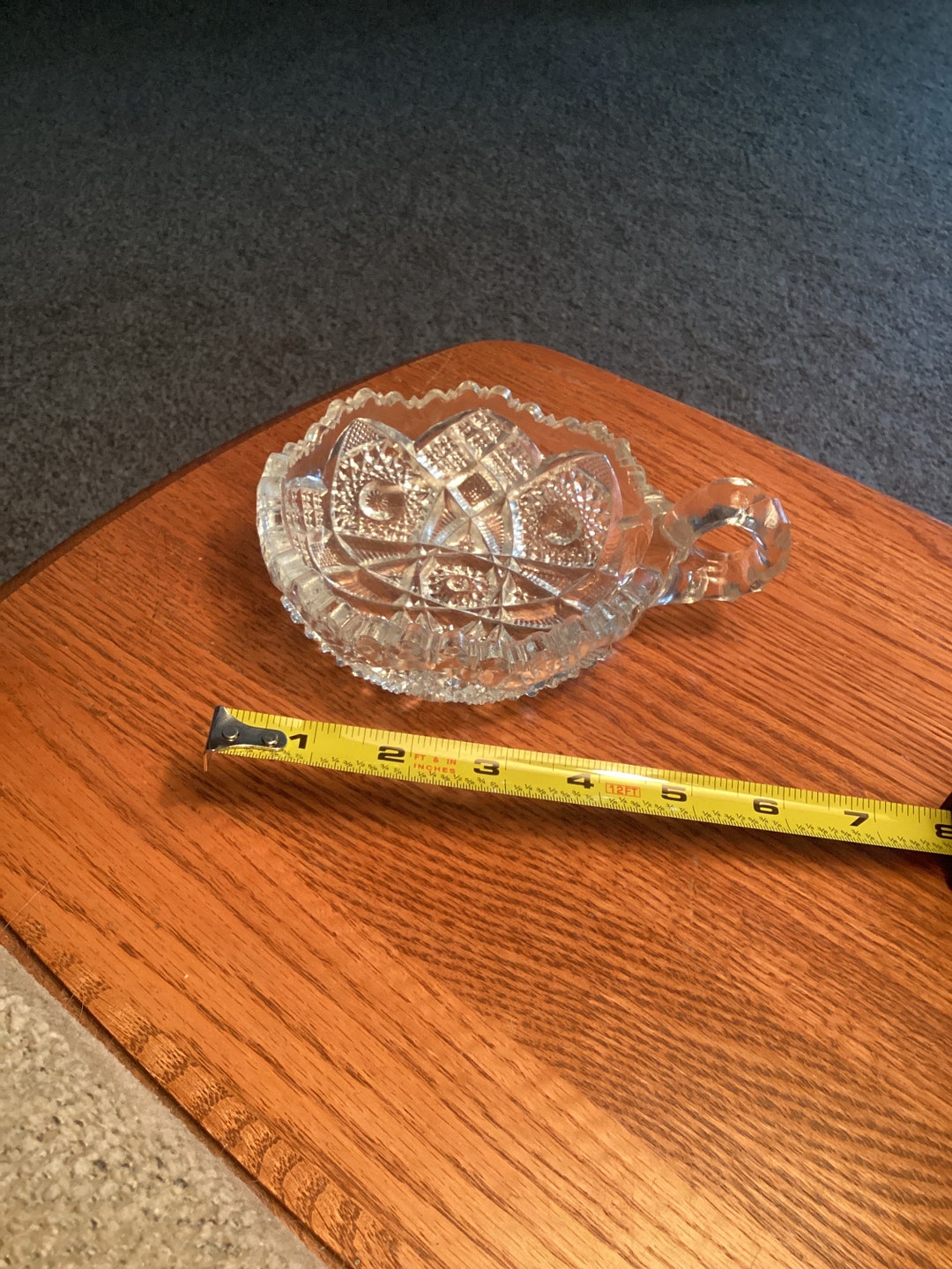 Lead Crystal Vintage Cut Round 5” Candy or Nut Dish With Handle. Handle ...
