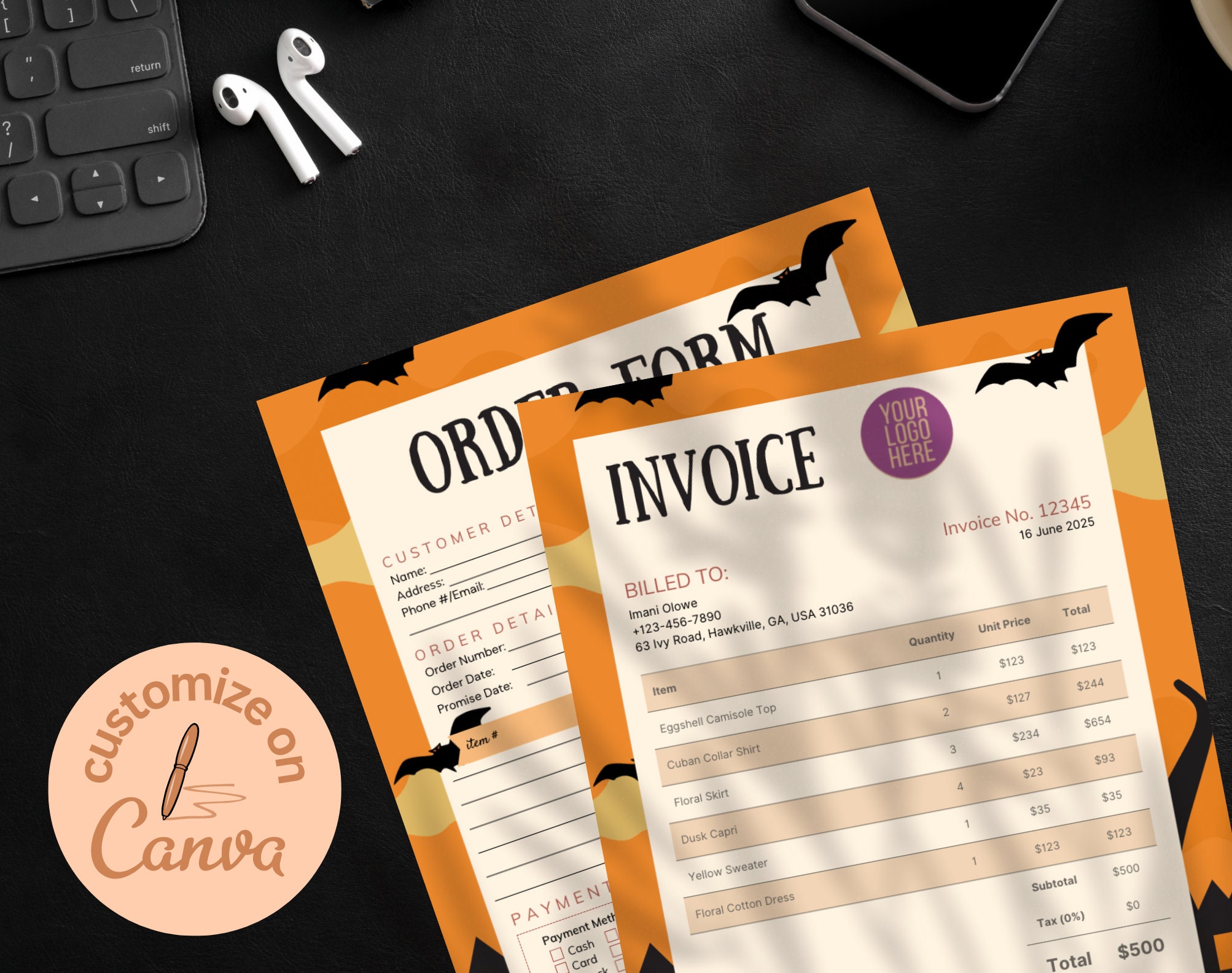 Halloween Order Form Template Pack Halloween Invoice Template Scan to ...