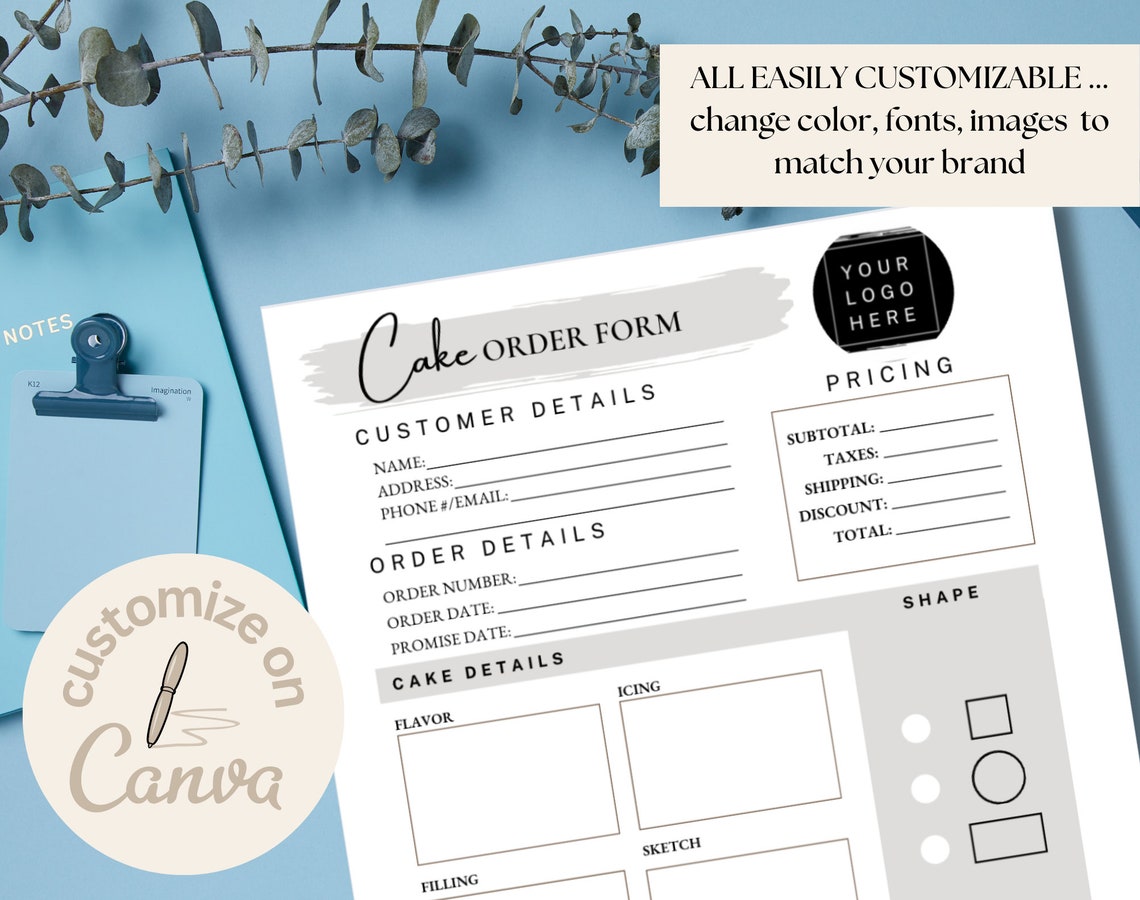 Cake Order Form Template Bakery Order Form Editable Business Templates ...