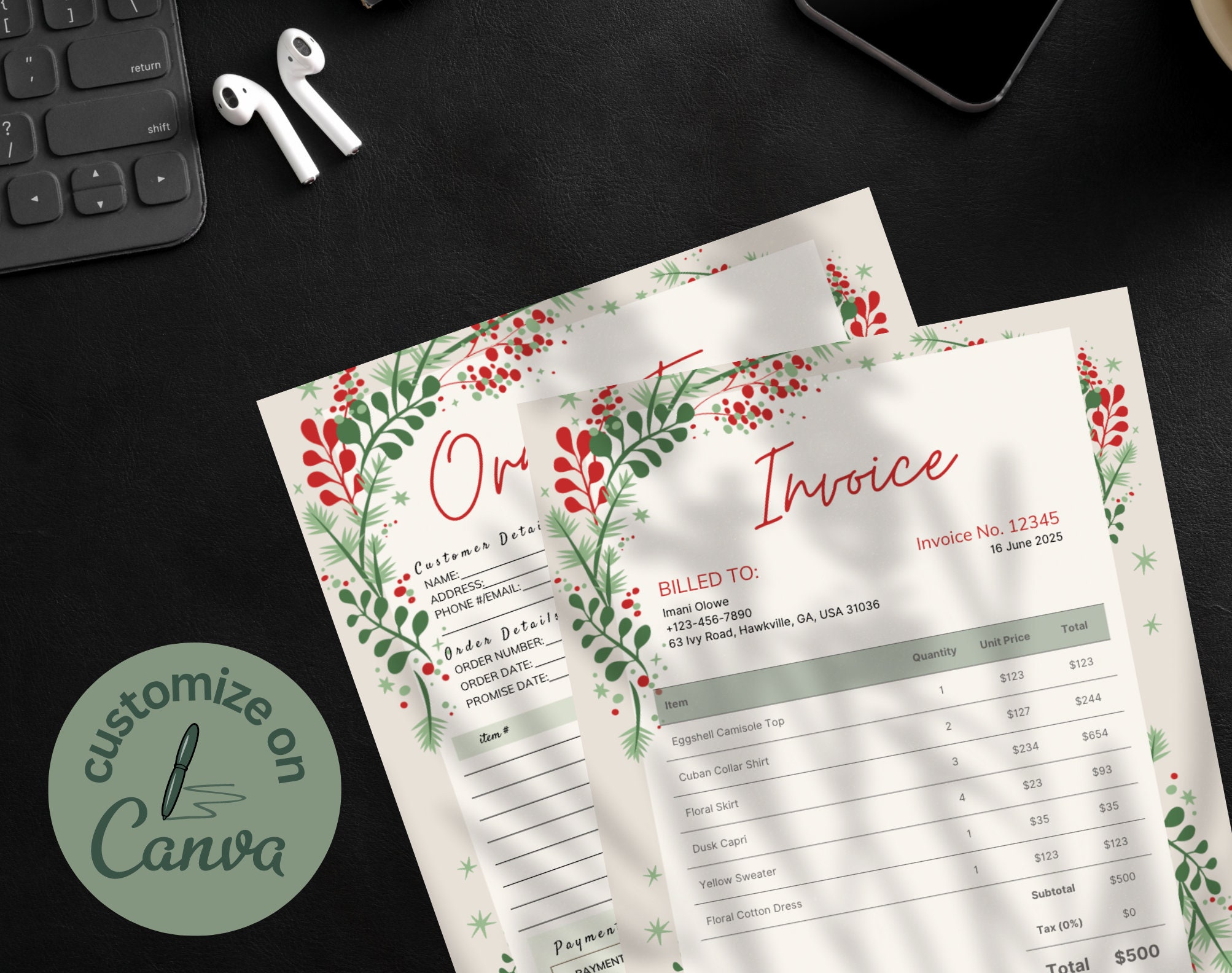 Order Form Template Pack Christmas Invoice Template Scan to Pay ...