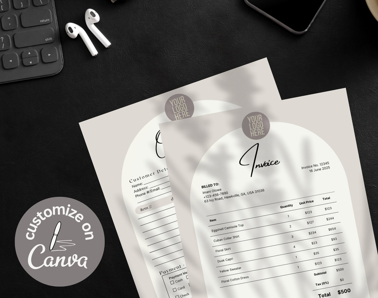 Invoice Template Scan to Pay Template Order Form Custom Order Form ...