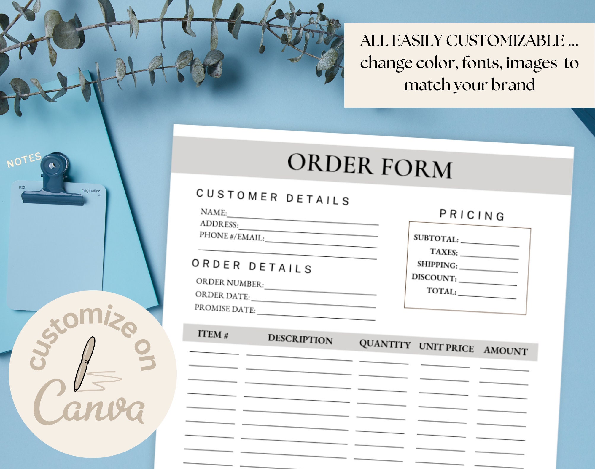 Order Form Template Editable Business Templates Custom Order Form ...
