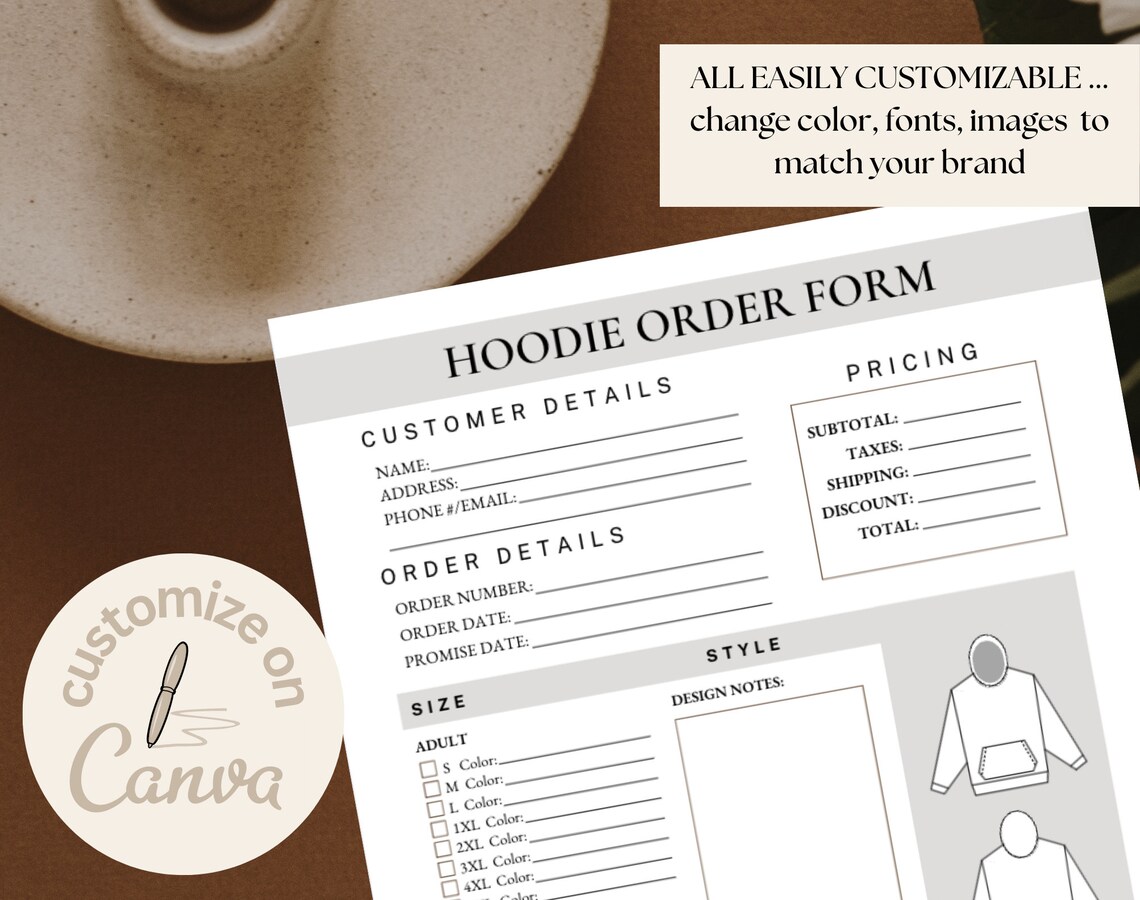 Hoodie Order Form Template Editable Sweatshirt Order Form Editable ...