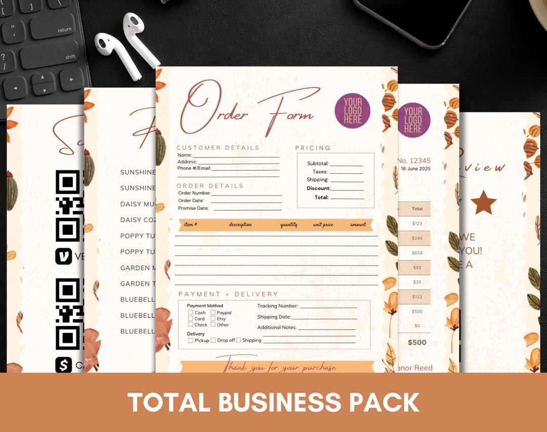 Order Form Template Pack Invoice Template Scan to Pay Template Order ...