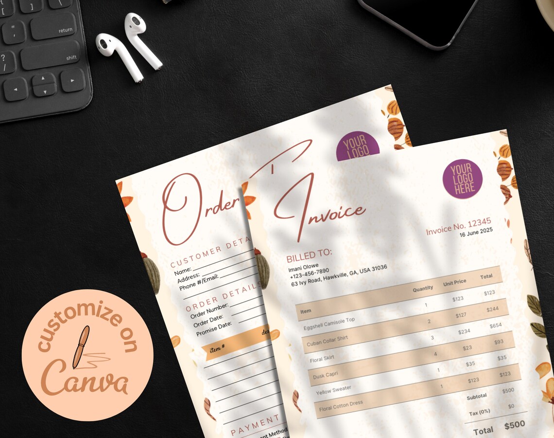 Order Form Template Pack Invoice Template Scan to Pay Template Order ...