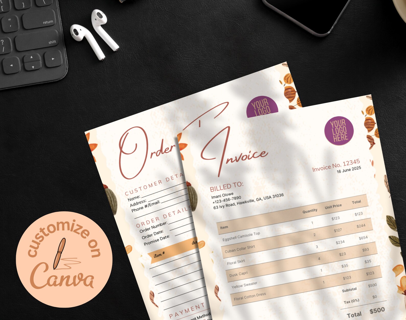 Order Form Template Pack Invoice Template Scan to Pay Template Order ...