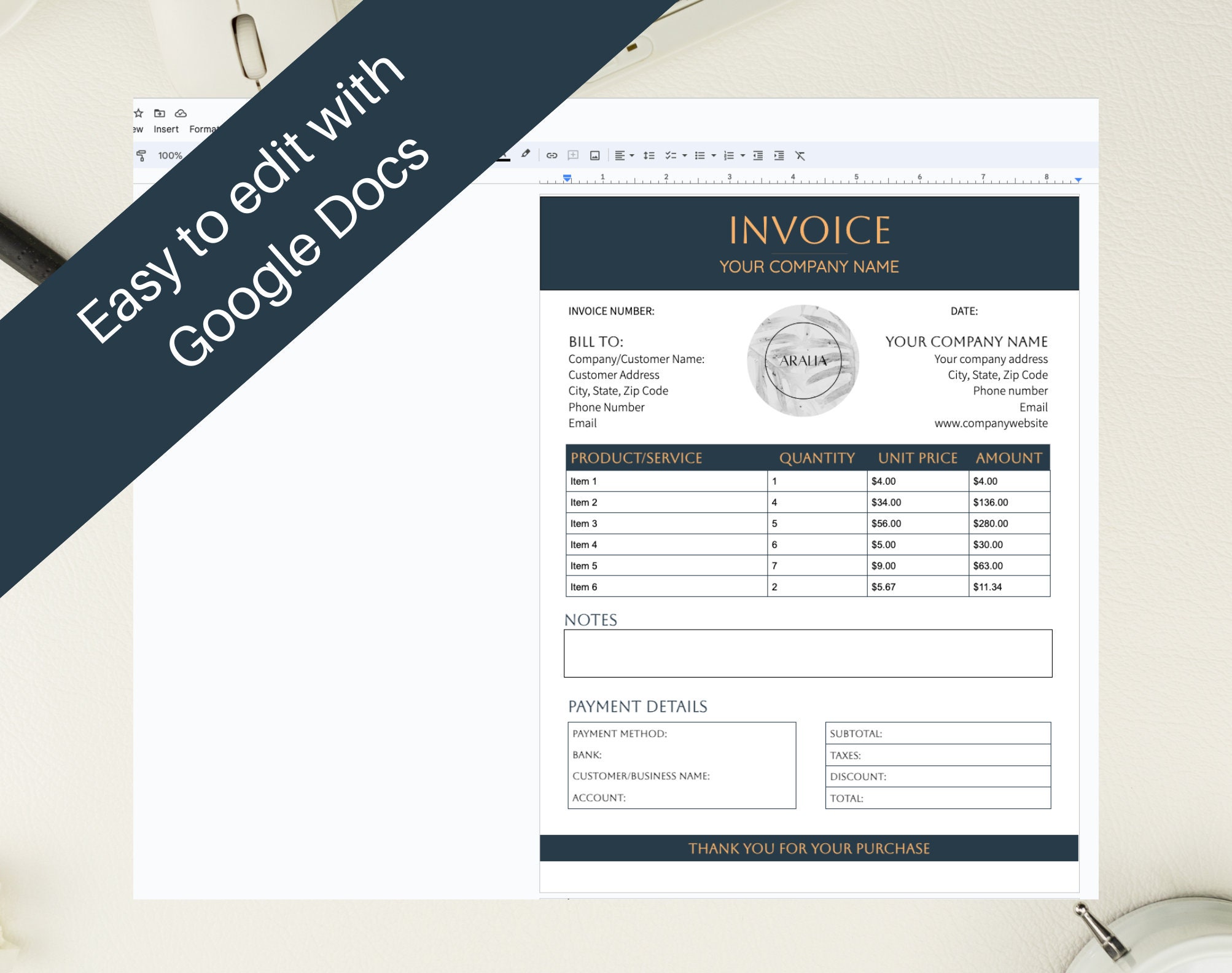 Invoice Template Editable Custom Business Templates Business Invoice ...