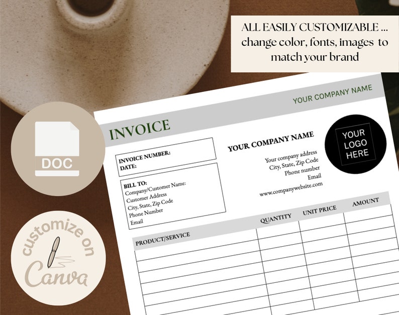 Invoice Template Editable Custom Business Templates Business Invoice ...