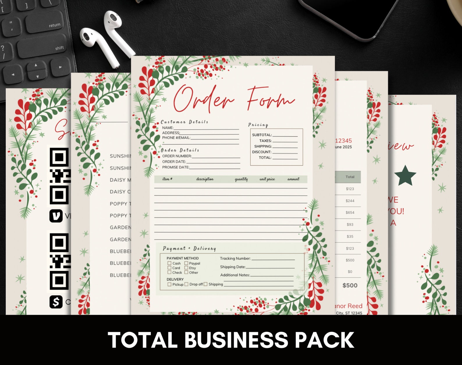 Order Form Template Pack Christmas Invoice Template Scan to Pay ...