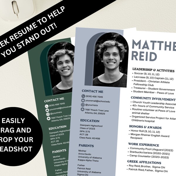 Fraternity Rush Resume Template - Etsy