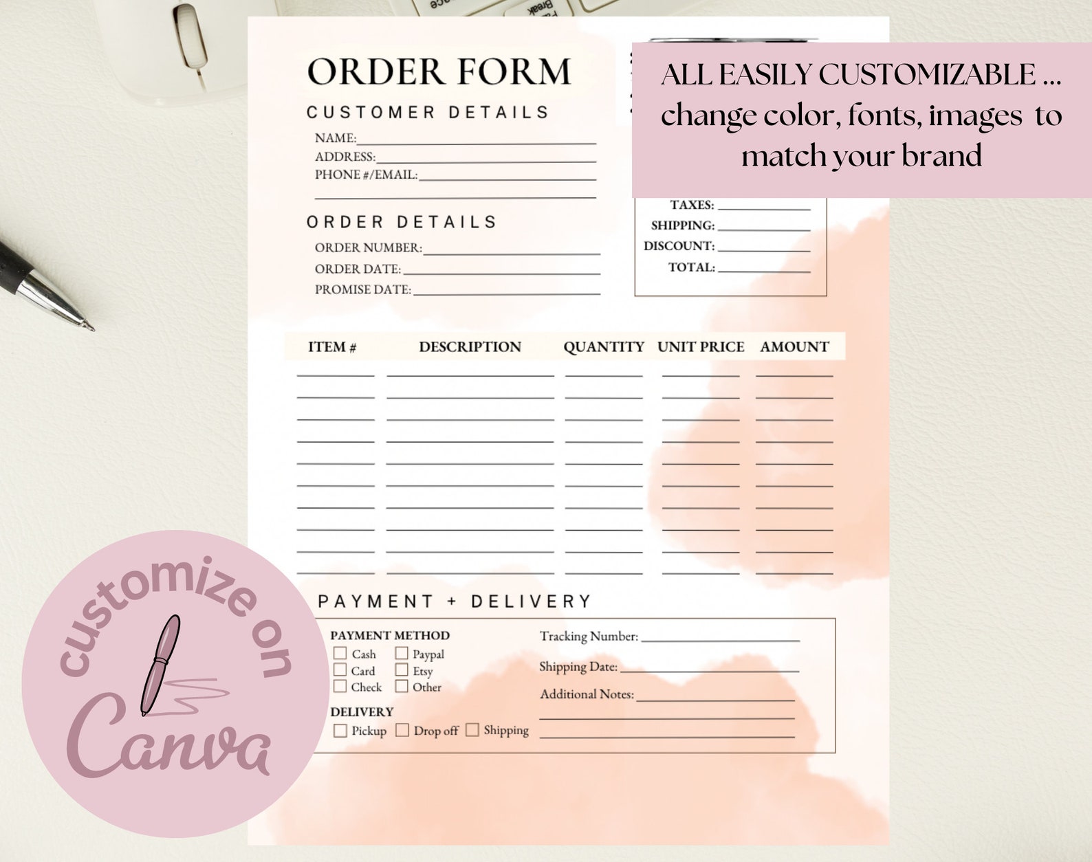 Order Form Template Editable Business Templates Custom Order Form