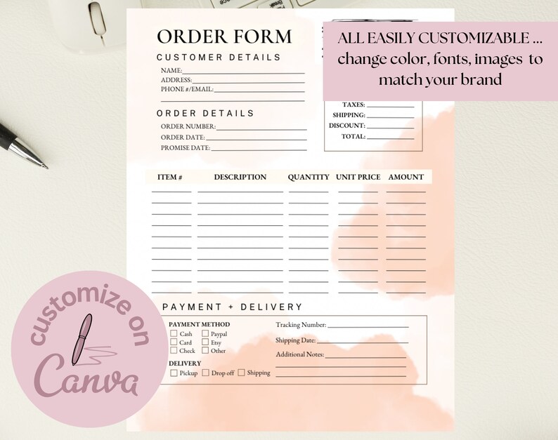 Order Form Template Editable Business Templates Custom Order Form ...