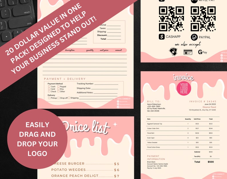 Order Form Template Pack Invoice Template Scan to Pay Template Order ...